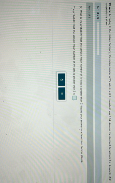 Solved TV sets: According to the Nielsen Company, the mean | Chegg.com