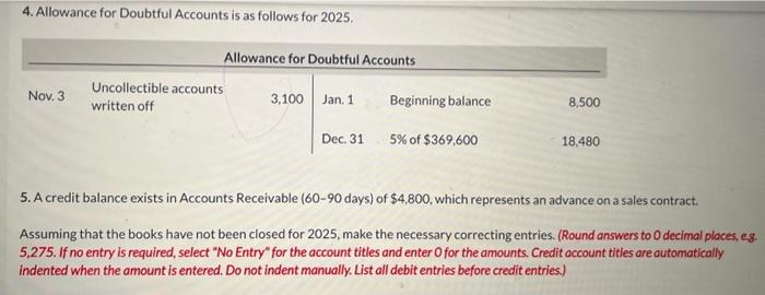 Solved 4. Allowance for Doubtful Accounts is as follows for | Chegg.com