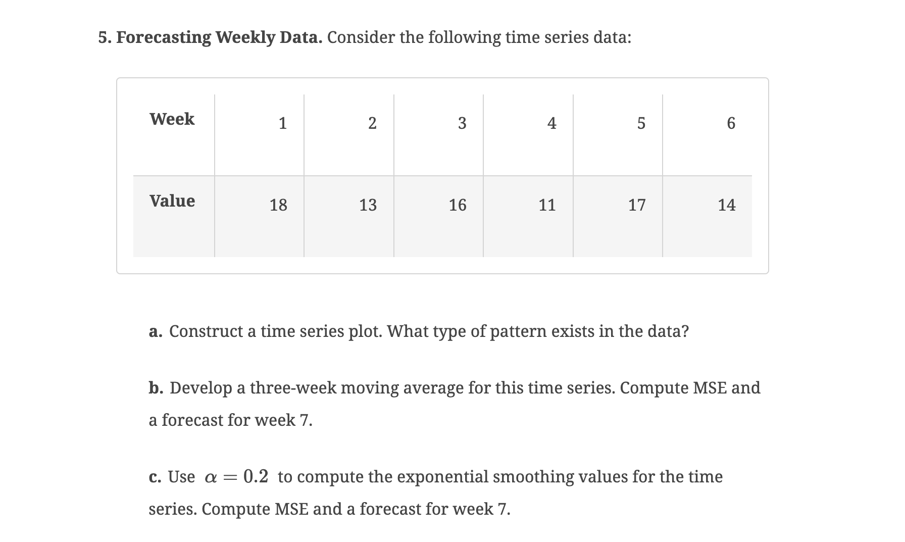 Forecasting Weekly Data. Consider the following time | Chegg.com