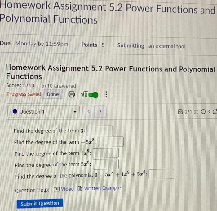 Solved Homework Assignment 5.2 Power Functions and | Chegg.com