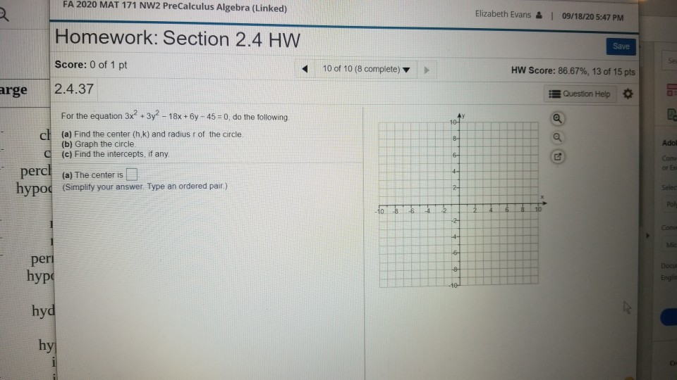Solved FA 2020 MAT 171 NW2 PreCalculus Algebra (Linked) | Chegg.com