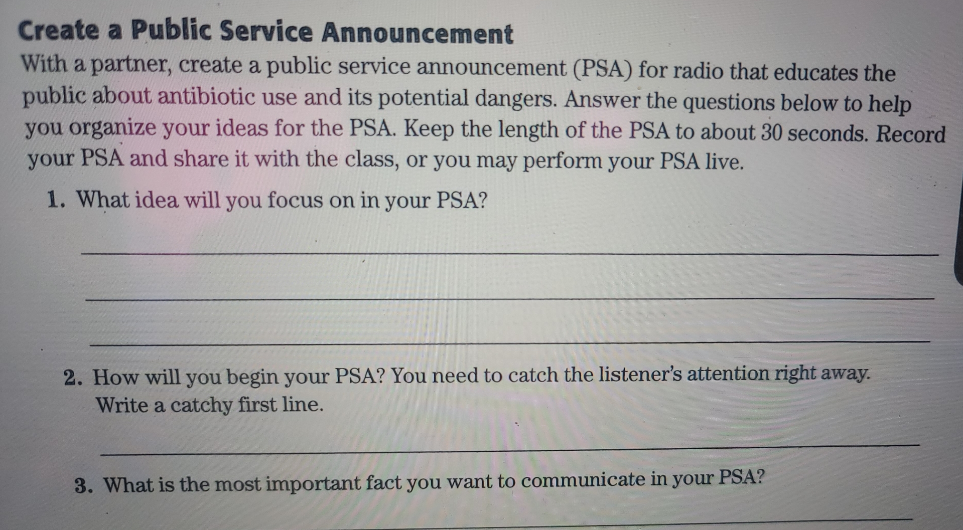 Solved Create a Public Service AnnouncementWith a partner, | Chegg.com