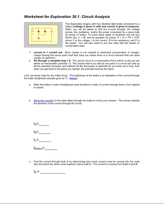 Worksheet for Exploration 30.1: Circuit Analysis This | Chegg.com