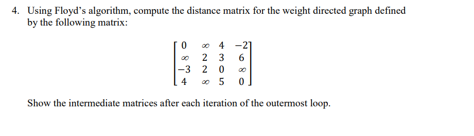Solved Using Floyd's algorithm, compute the distance matrix | Chegg.com