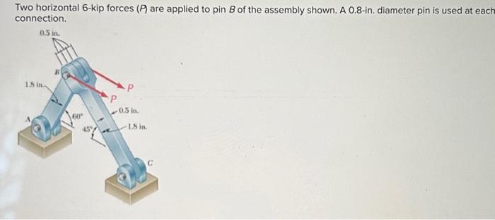Solved Two horizontal 6-kip forces (P) are applied to pin B | Chegg.com