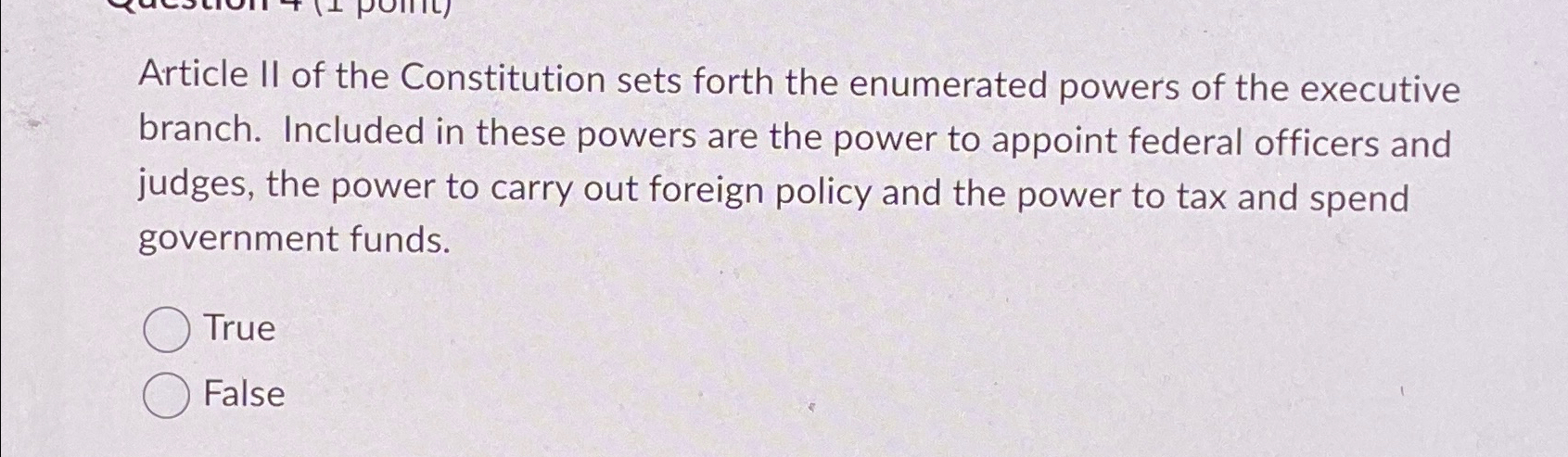 Solved Article II of the Constitution sets forth the | Chegg.com