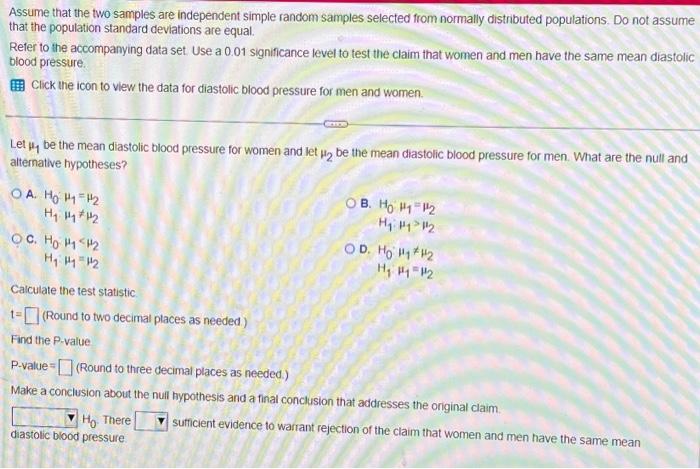Solved Assume that the two samples are independent simple | Chegg.com