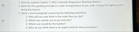 Solved Start by reading Chapter 1: Why Culturally Responsive | Chegg.com