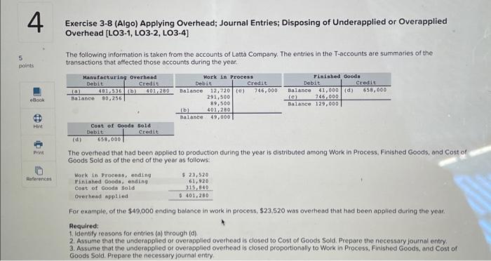 Solved Exercise 3-8 (Algo) Applying Overhead; Journal | Chegg.com