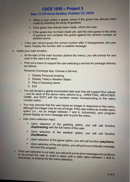 CSCE 1030 - Project 3 Due: 11:59 PM on Sunday, | Chegg.com