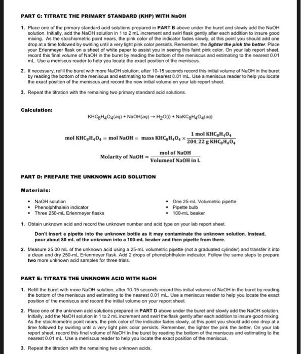 Solved EXPERIMENTAL PROCEDURE PART A: PREPARE THE BURET WITH | Chegg.com