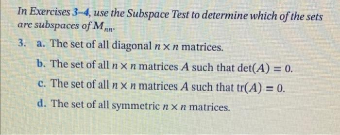Solved ዘዘ In Exercises 3-4, use the Subspace Test to | Chegg.com