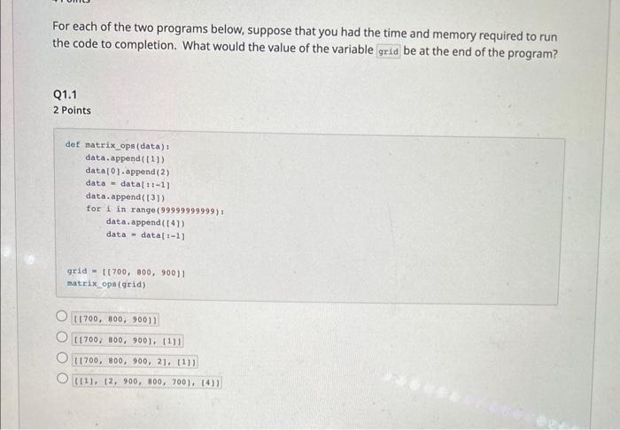 Solved For each of the two programs below, suppose that you | Chegg.com