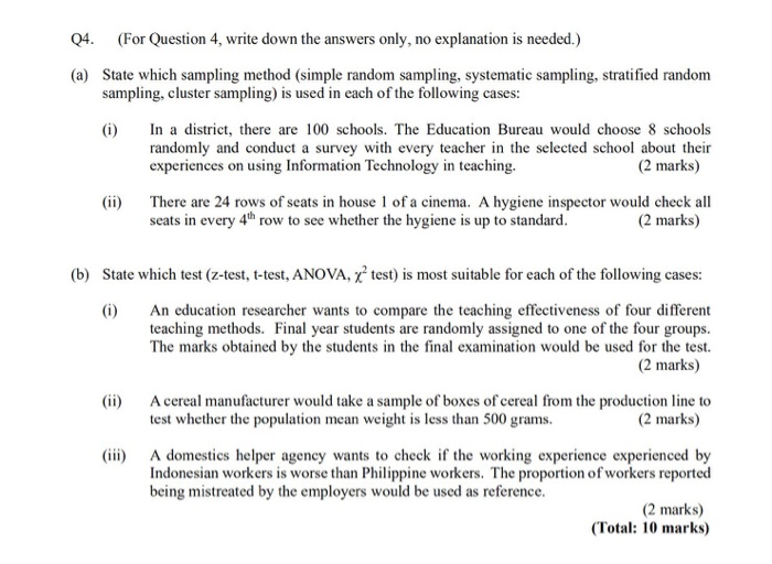 Solved 04. (For Question 4, write down the answers only, no | Chegg.com