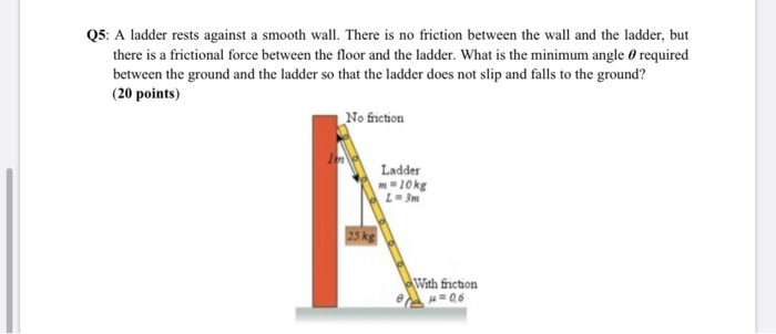 Solved Q5: A ladder rests against a smooth wall. There is no | Chegg.com