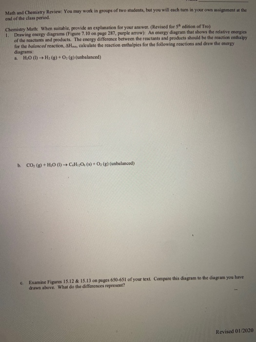 Solved WS 0 Math & Chemistry Review Name Math and Chemistry | Chegg.com