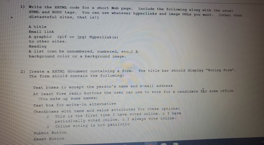 Solved 1 Write The Xhtml Code For A Short Web Page Include 6232