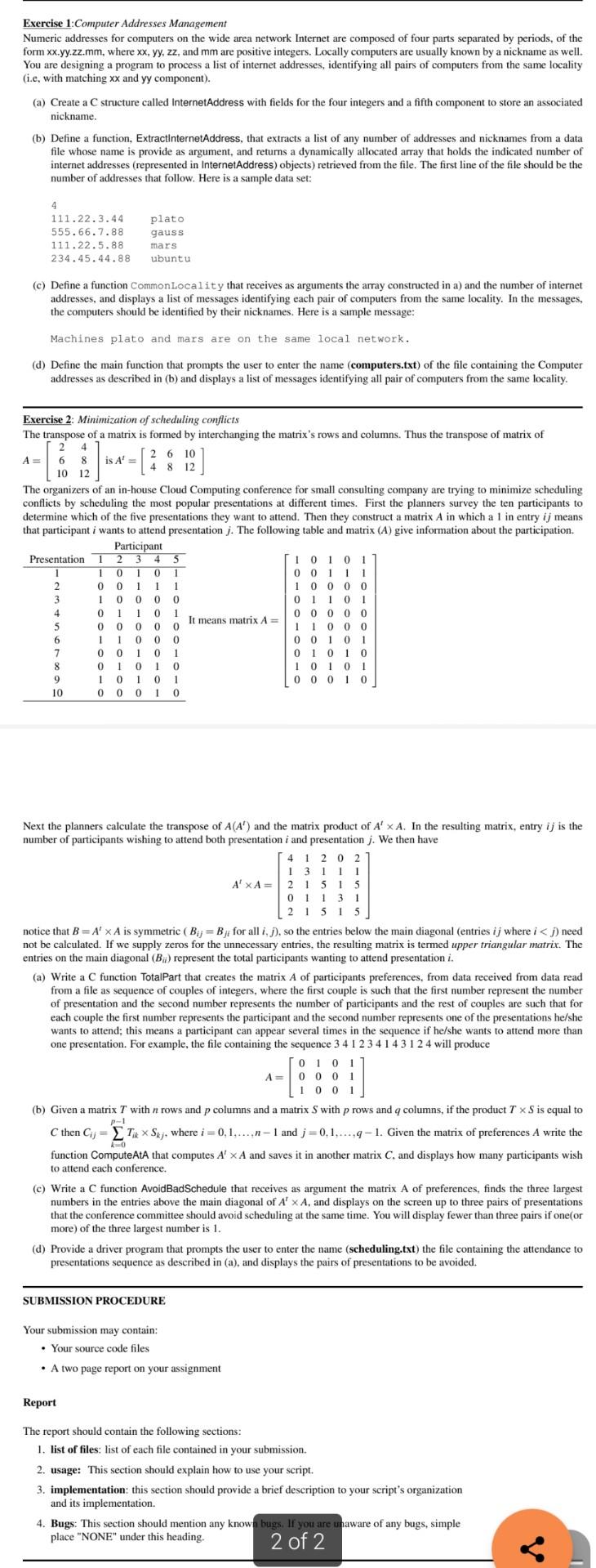 Solved Exercise 1:Computer Addresses Management Numeric | Chegg.com