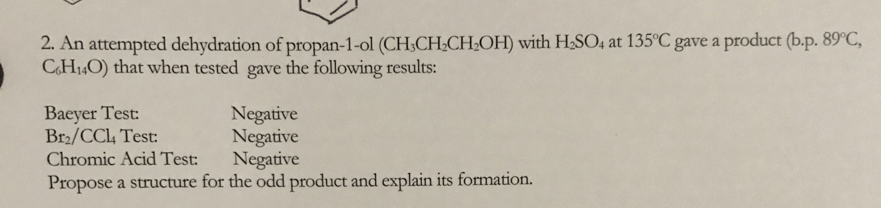 Solved An attempted dehydration of propan-1-ol (CH3CH2CH2OH) | Chegg.com