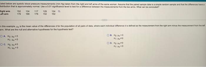 Solved isted below are systolic blood pressure measurements | Chegg.com