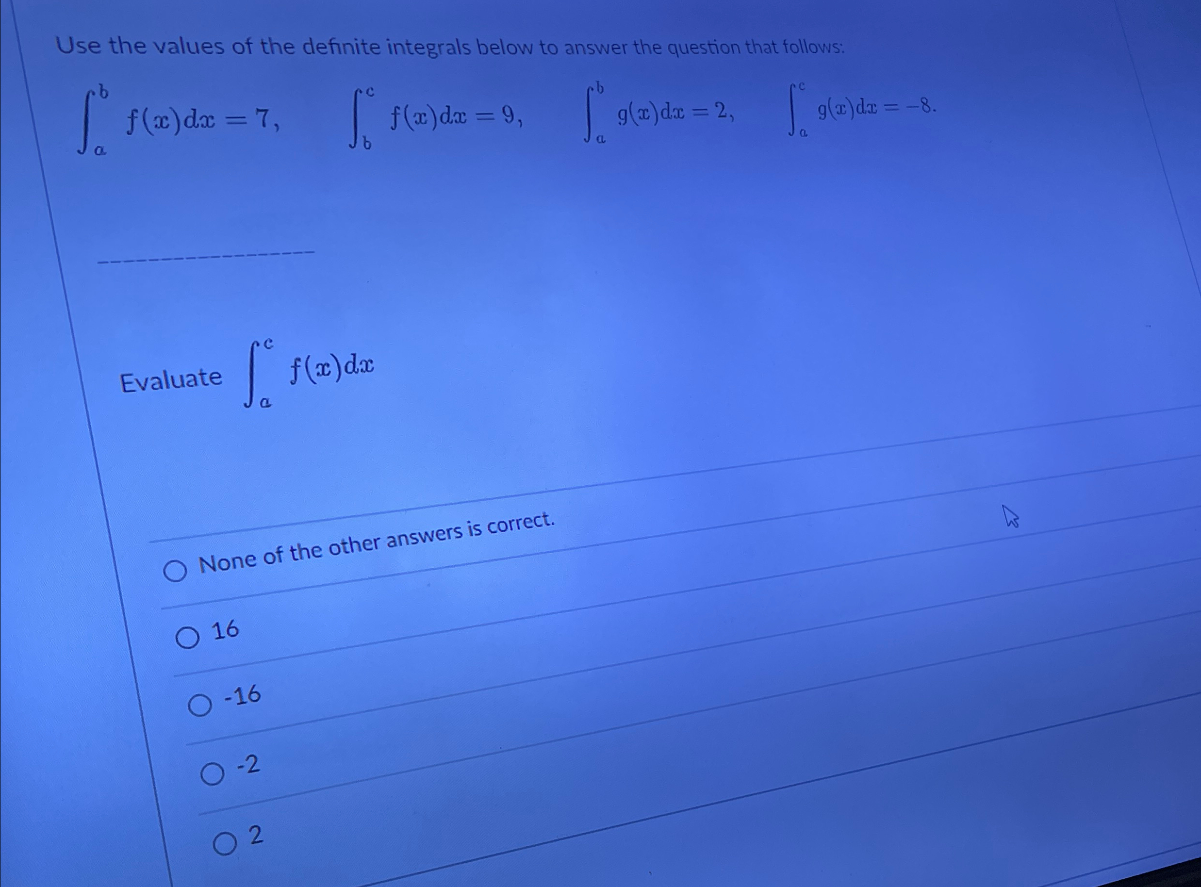 Solved Use the values of the definite integrals below to | Chegg.com