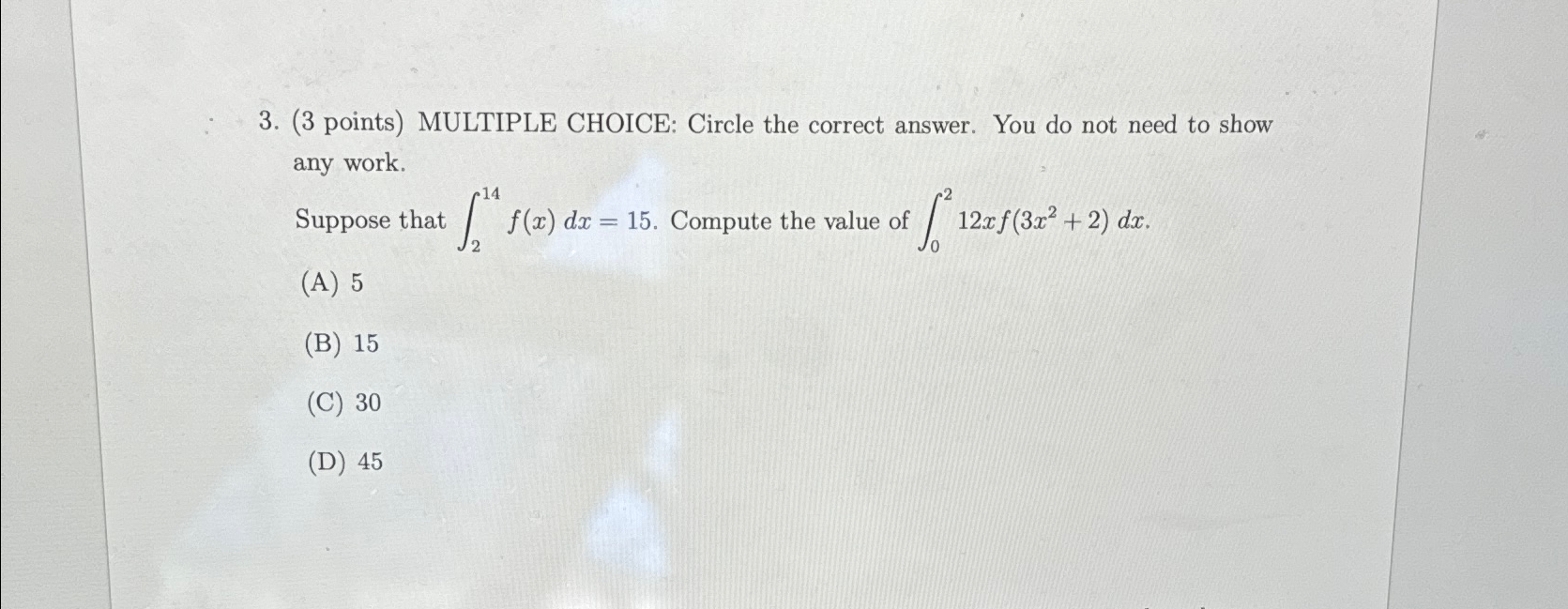 Solved (3 ﻿points) ﻿MULTIPLE CHOICE: Circle the correct | Chegg.com