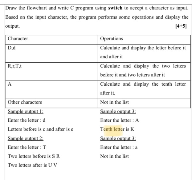 Solved Draw The Flowchart And Write C Program Using Switch 1873