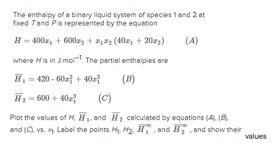 Solved The enthalpy of a binary liquid system of species 1 | Chegg.com