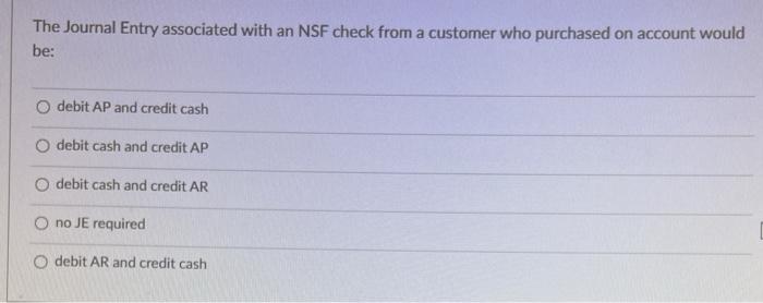 Solved The Journal Entry associated with an NSF check from a | Chegg.com