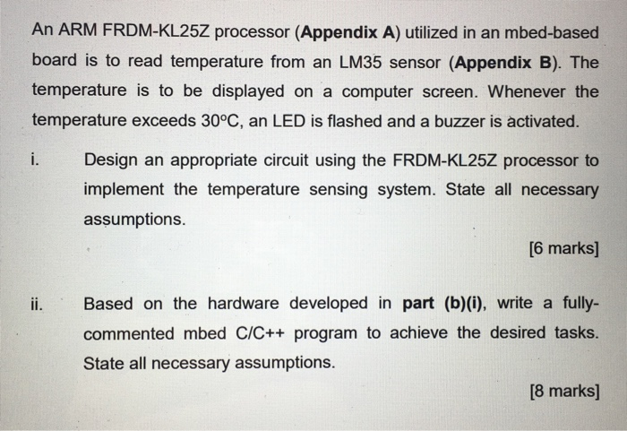 An ARM FRDM-KL25Z processor (Appendix A) utilized in | Chegg.com