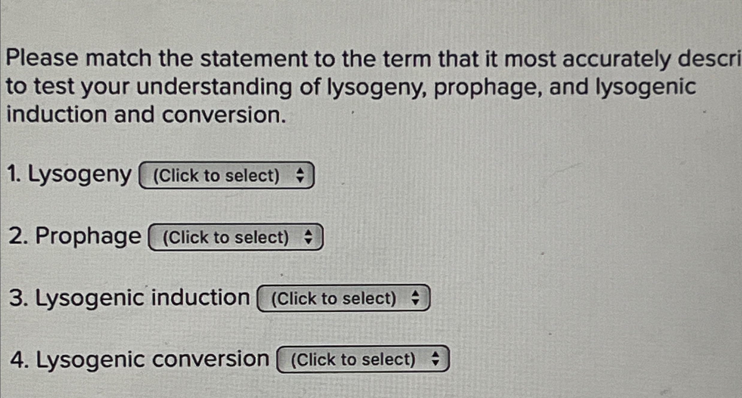 Solved Please match the statement to the term that it most | Chegg.com