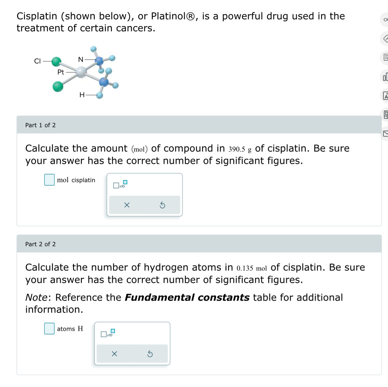 Solved Cisplatin (shown below), ﻿or Platinol ?, , ﻿is a | Chegg.com