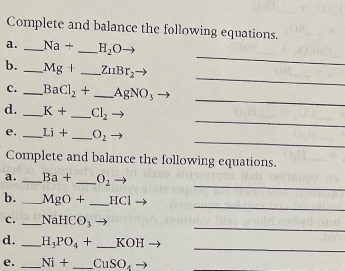 Solved Complete and balance the following equations. a. | Chegg.com