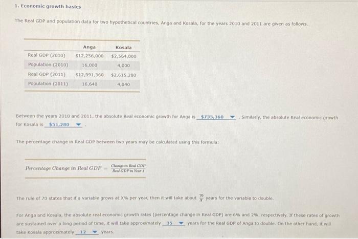 Solved 1. Economic growth basics The Real GDP and population | Chegg.com
