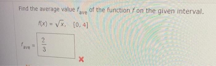 Solved Find the average value fave of the function f on the | Chegg.com
