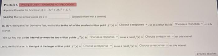 Solved Problem 4.PREVIEW ONLY - ANSWERS NOT RECORDED 10 | Chegg.com