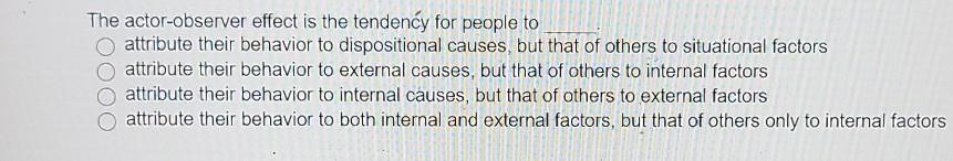 Solved The actor-observer effect is the tendency for people | Chegg.com