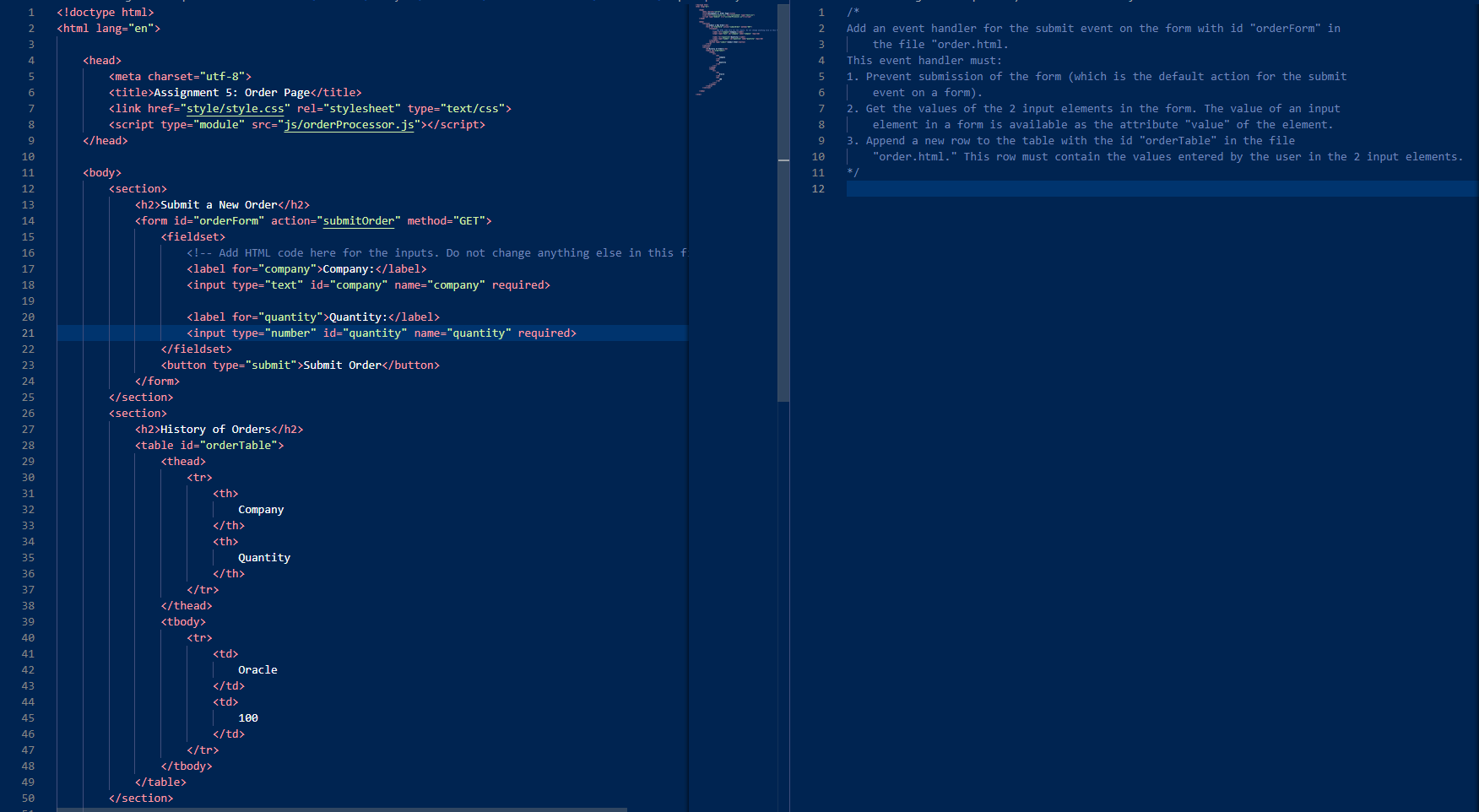 Solved The file order.html provided to you already has a | Chegg.com