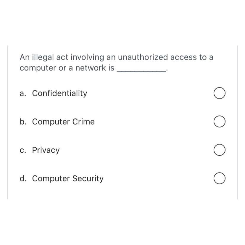 Solved An illegal act involving an unauthorized access to a | Chegg.com