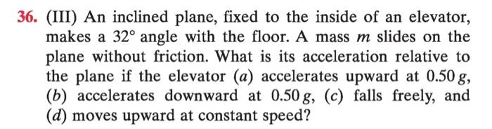 Solved 36. (III) An inclined plane, fixed to the inside of | Chegg.com