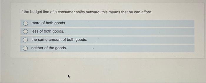 Solved If the budget line of a consumer shifts outward, this | Chegg.com