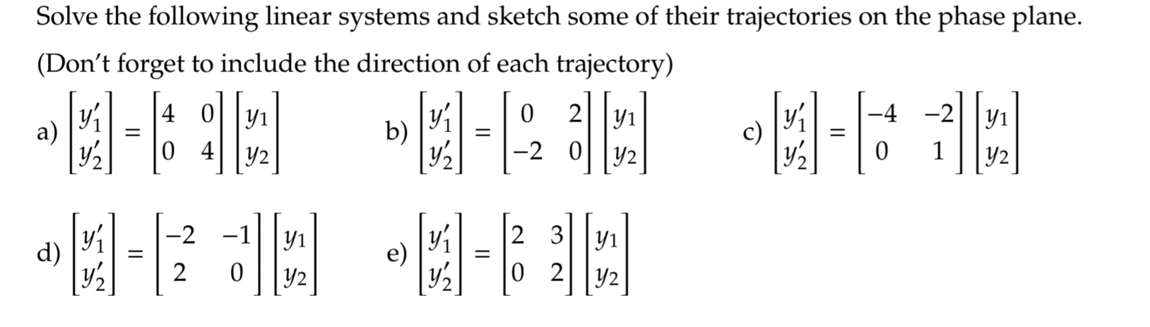 Solved Solve the following linear systems and sketch some of | Chegg.com