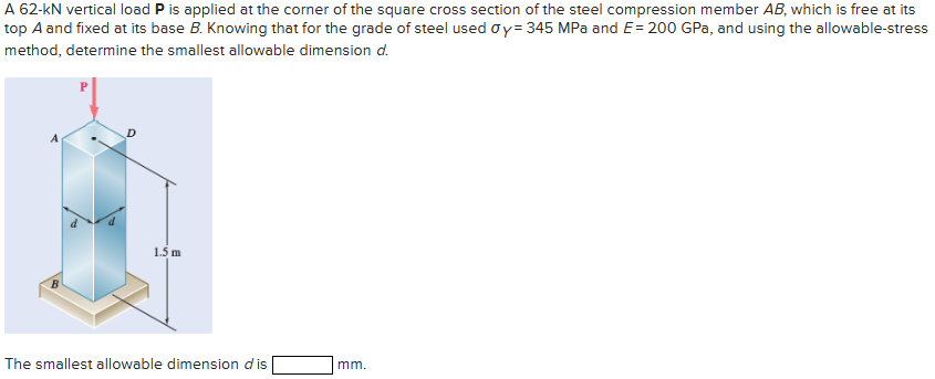 Solved A 62-kN ﻿vertical load P ﻿is applied at the corner of | Chegg.com