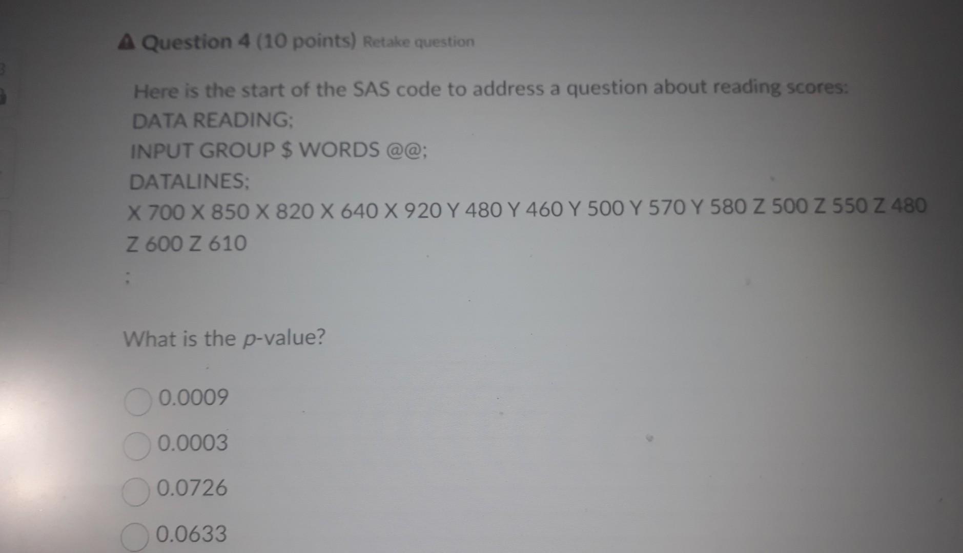 Solved A Question 4 (10 points) Retake question Here is the | Chegg.com