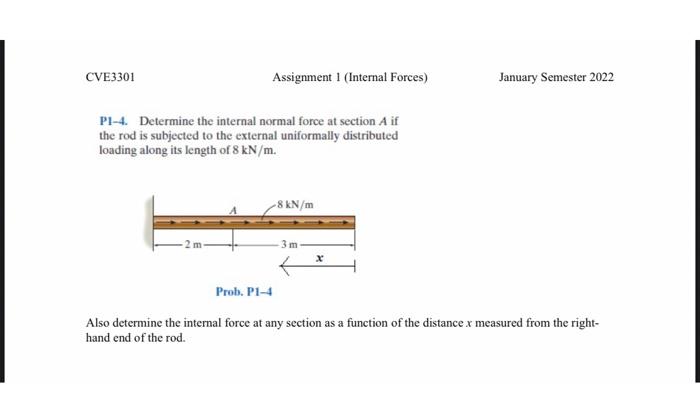 Solved P1-4. Determine the internal normal force at section | Chegg.com