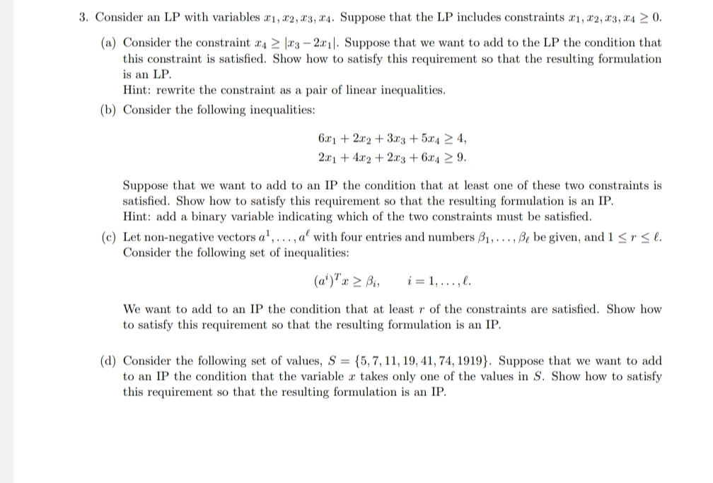 Solved Consider an LP with variables x1,x2,x3,x4. ﻿Suppose | Chegg.com