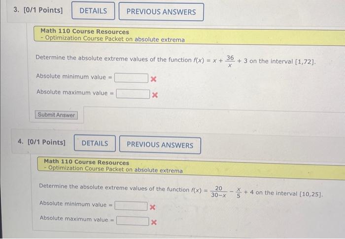 Solved Determine the absolute extreme values of the function | Chegg.com