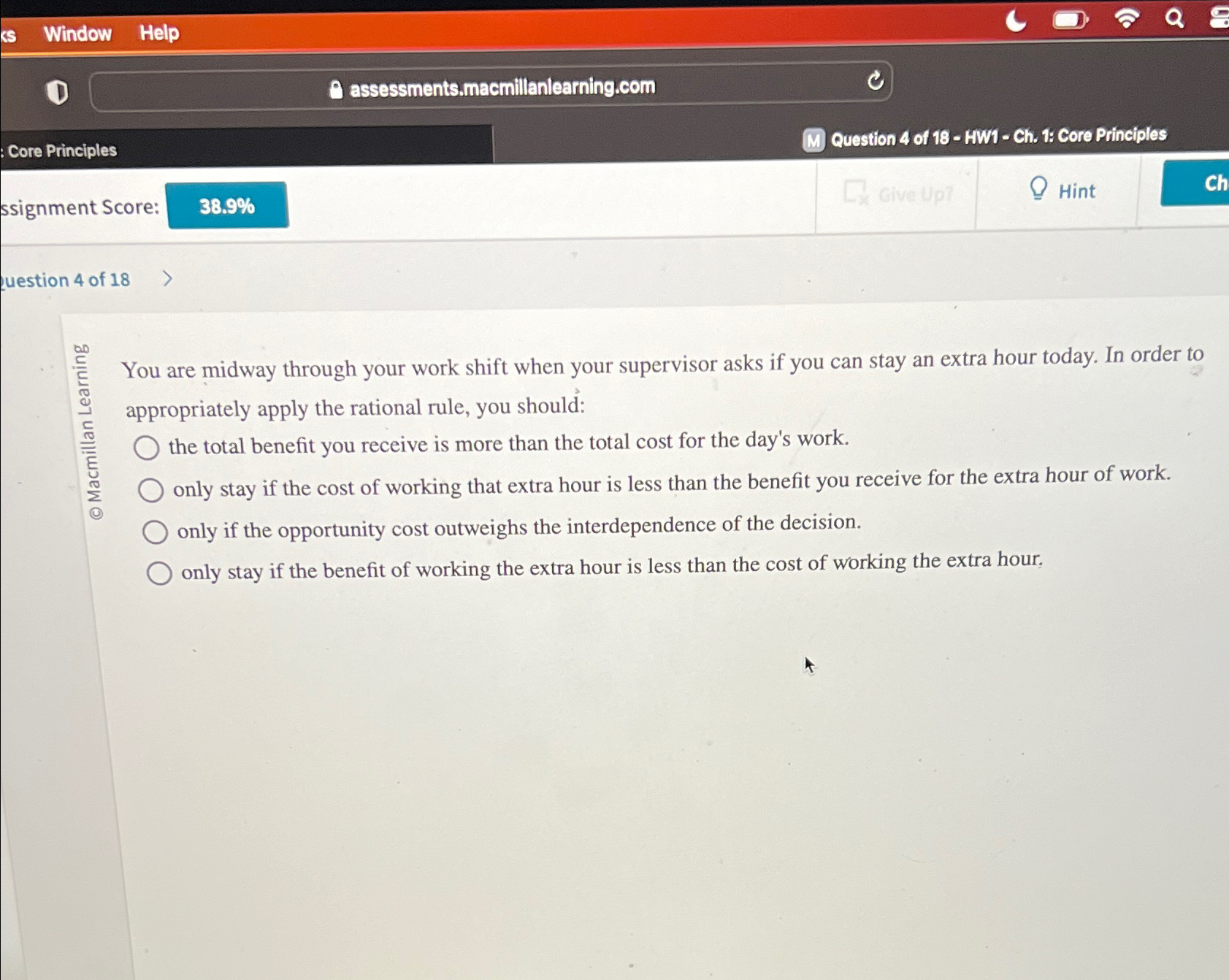 Solved WindowHelp(1)assessments.macmillanlearning.comCore | Chegg.com