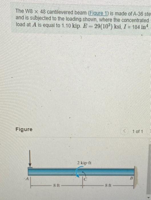 Solved The W8 ×48 cantilevered beam (Figure 1) is made of | Chegg.com