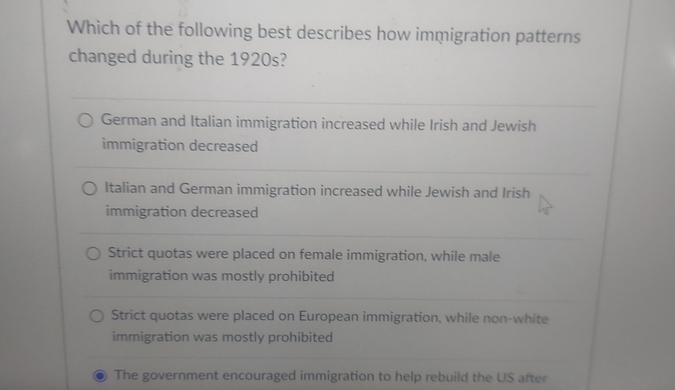 Solved Which of the following best describes how immigration | Chegg.com